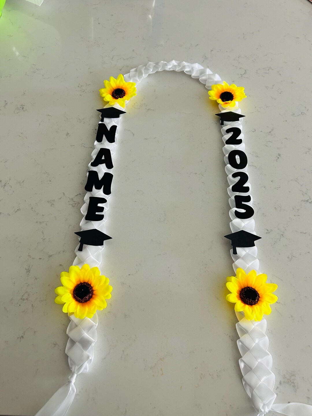 Personalized OPEN White Satin Graduation Lei With Sun Flowers - Etsy