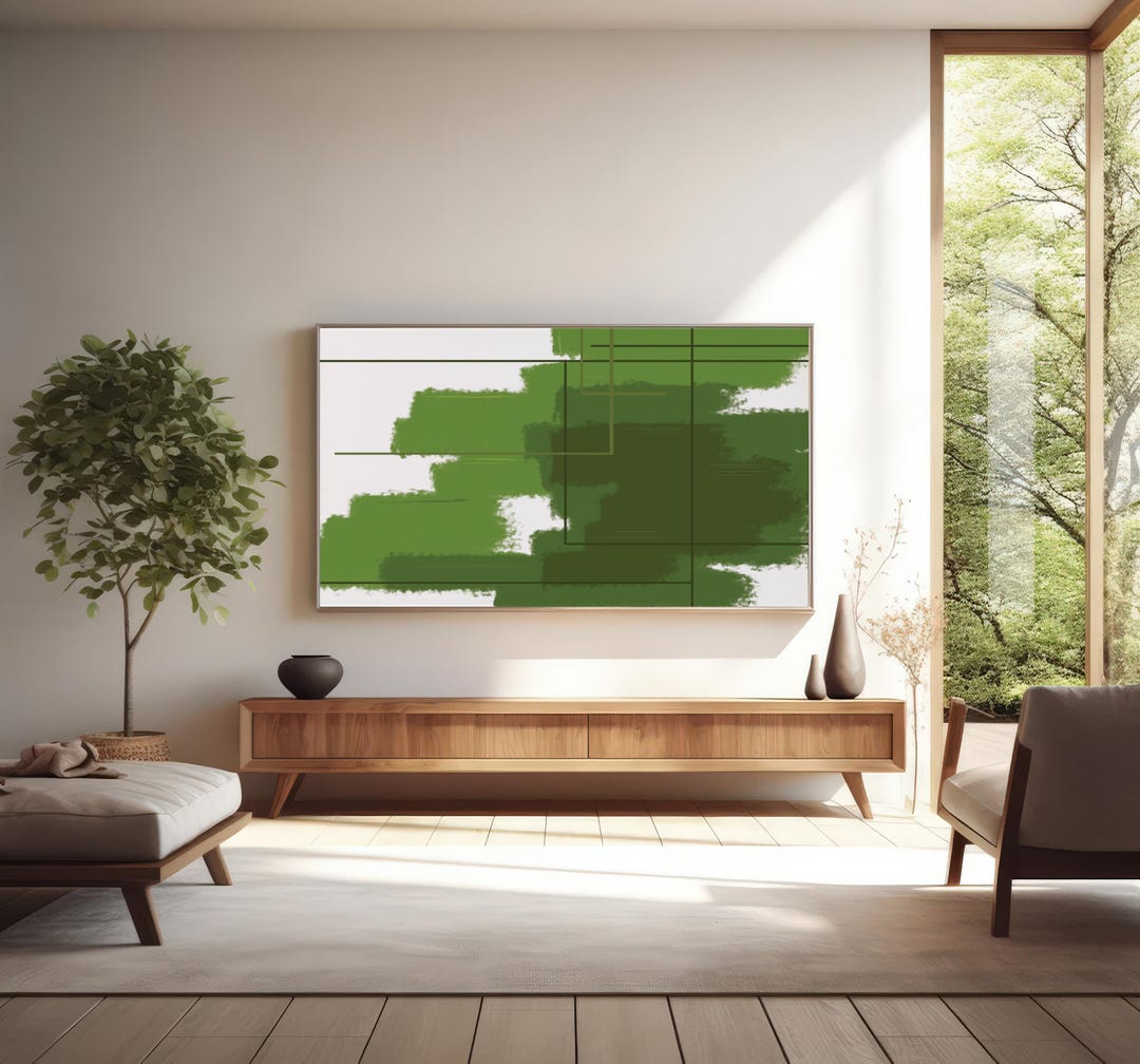 Samsung Frame TV Abstract Green Tiles Art, Modern Shades of Green ...
