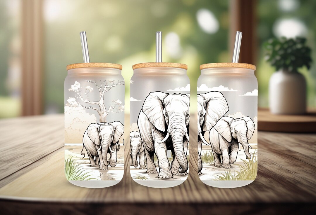 Personalized Elephant Family Iced Coffee Cup - Frosted Glass Tumbler - Etsy