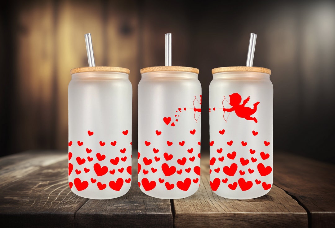 Cupid Hearts Tumbler Handmaid Glass Cup Gift for Women Valentine's Day ...