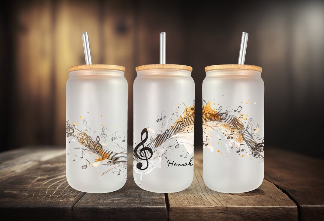 Music Cipher With Name Glass Cup Music Tumbler Violin Sheet Music Gift ...