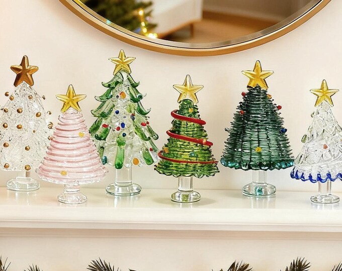 Set of 3 Graduated Iridescent Glass Christmas Trees/pine Trees/clear ...