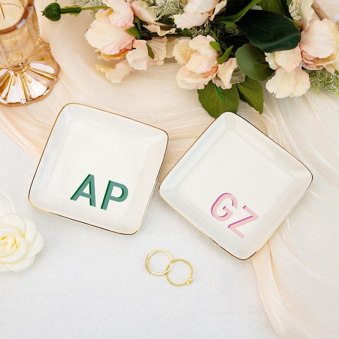 Custom Initial Ring Dish, Shadow Monogram Trinket Dish, Jewelry Dish ...