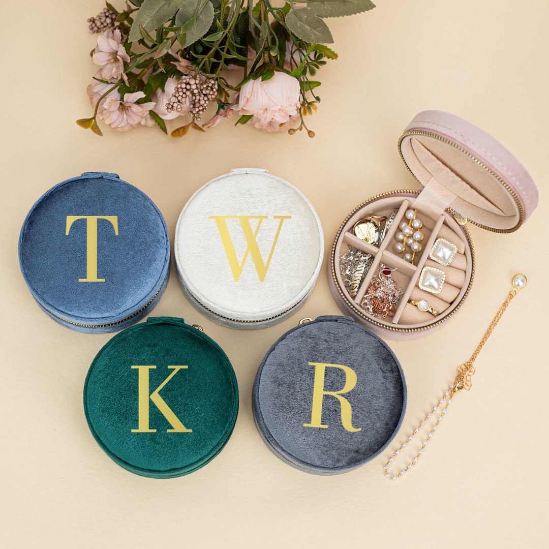 Personalized Initial Jewelry Box, Bridesmaid Gift, Custom Velvet ...