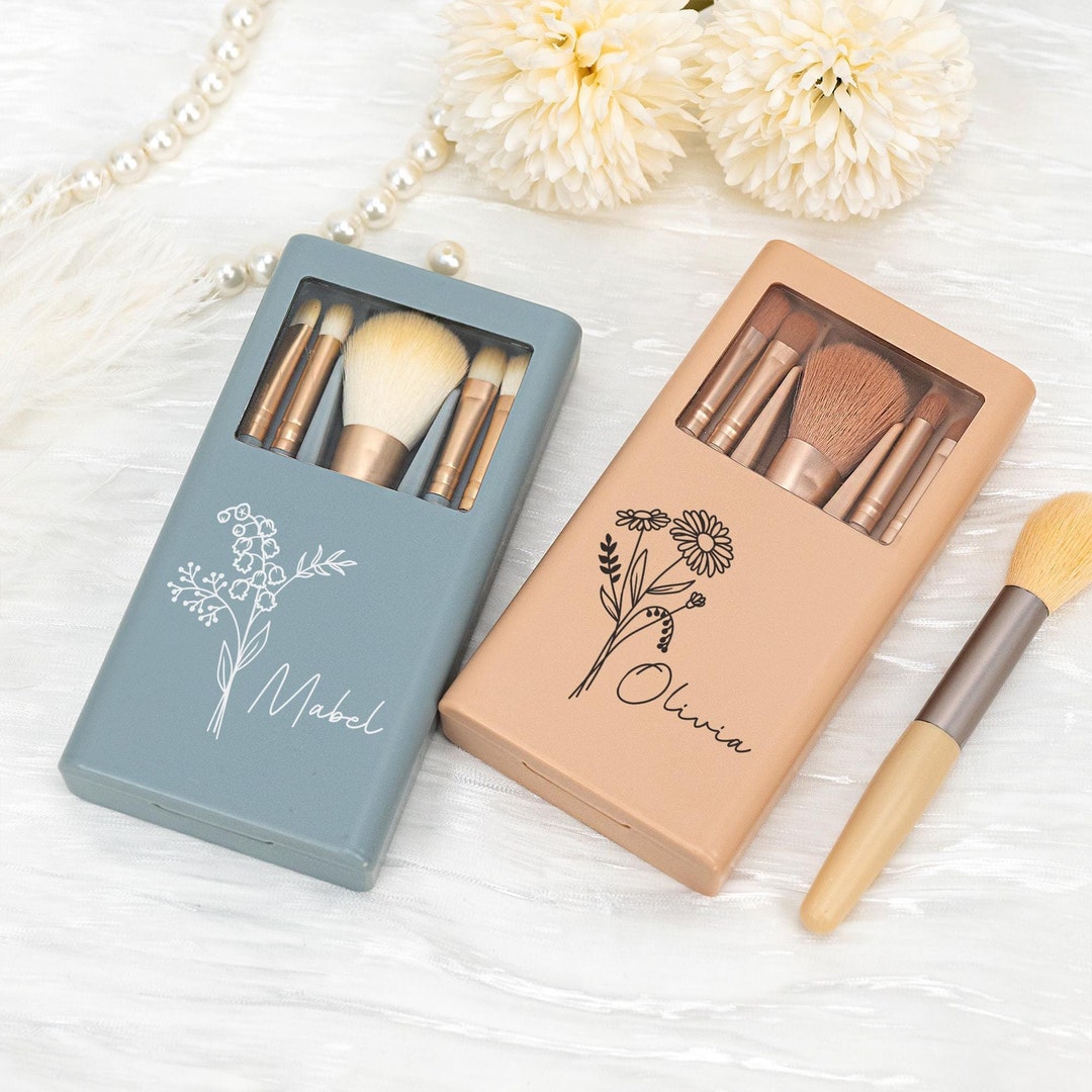 Custom Birth Flower Makeup Brush Set,cosmetic Brushes Set for ...