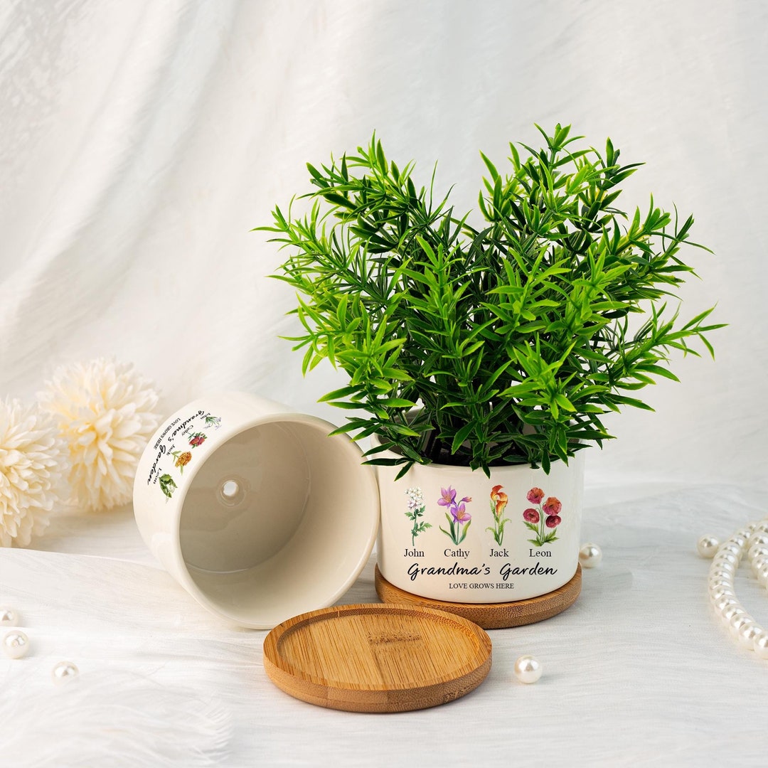 Personalized Birth Flower Pots, Grandma's Garden Mini Plant Pot ...