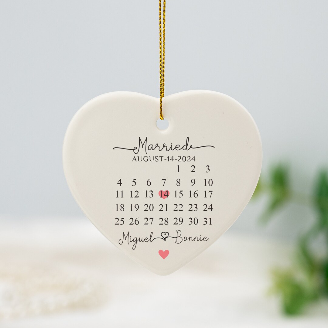 Personalised Married Calendar Date Ceramic Bauble, Wedding Day Keepsake ...