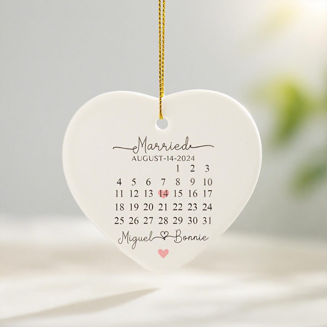 Personalised Married Calendar Date Ceramic Bauble, Wedding Day Keepsake ...