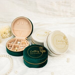Personalised Velet Jewelry Box With Birth Flower, Travel Round Jewelry ...