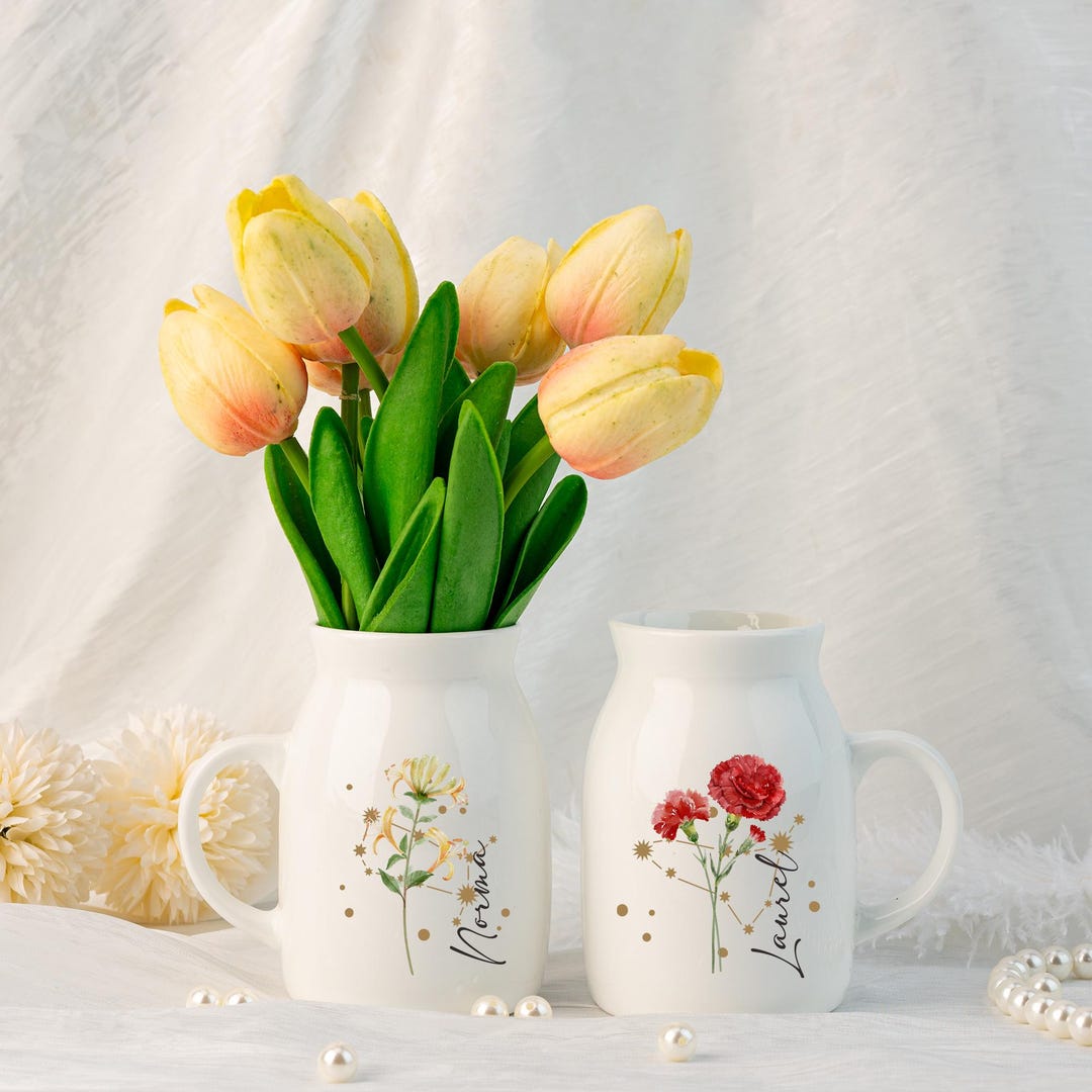 Birth Flower and Zodiac Sign Vase, Personalized Ceramic Vase, Unique ...