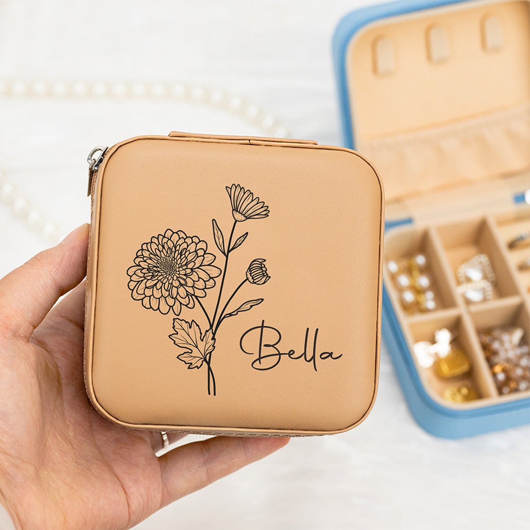 Engraved Birth Flower Jewelry Box, Personalised Jewelry Box, Jewelry ...