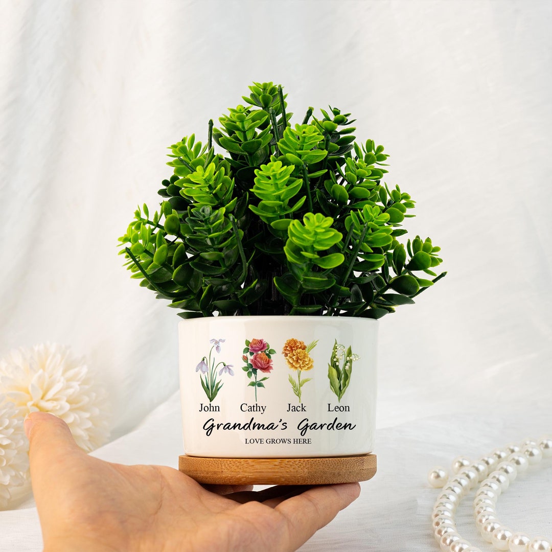 Personalized Birth Flower Pots, Grandma's Garden Mini Plant Pot ...