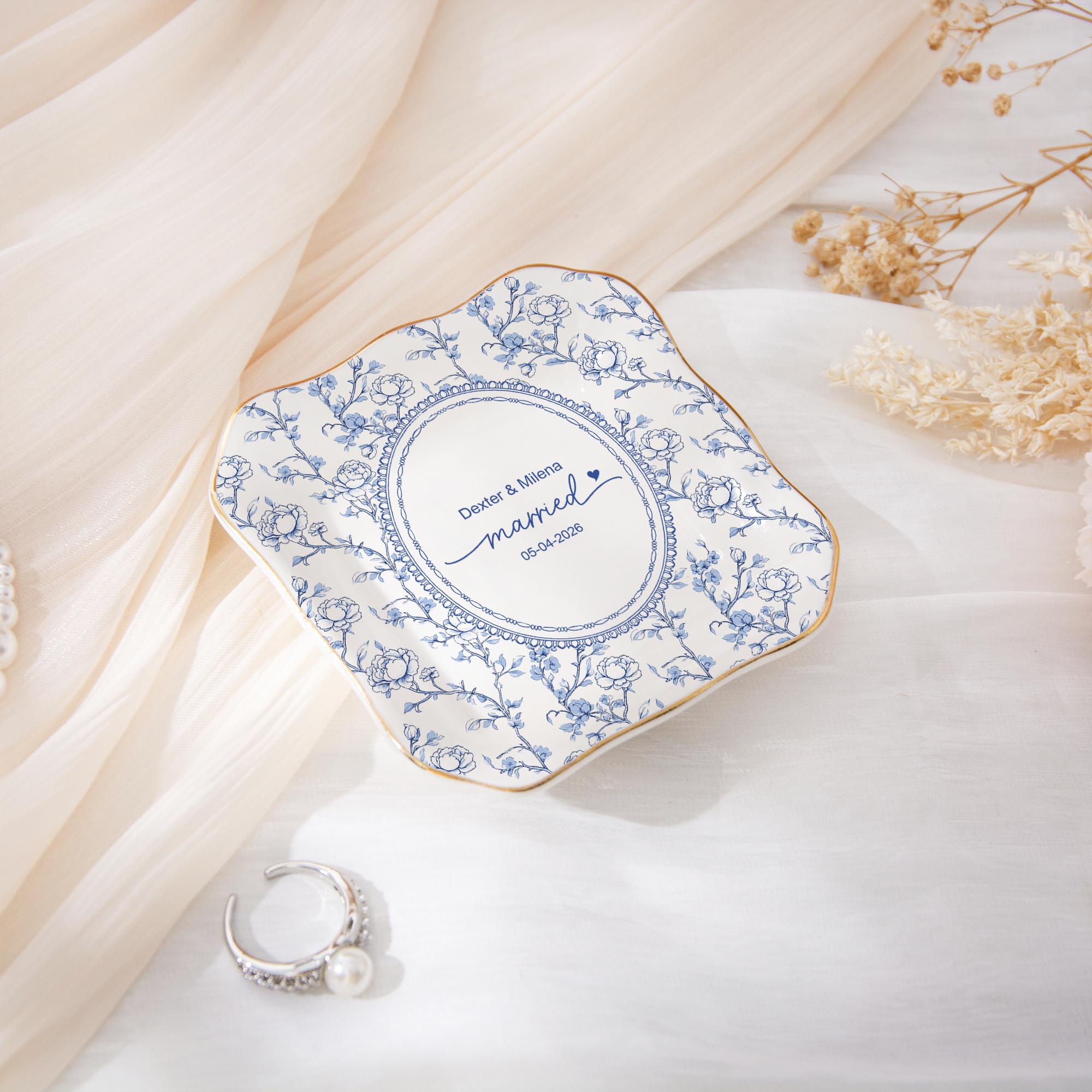Personalized Wedding Ring Dish, Toile Couple Ring Dish, Married Gift ...