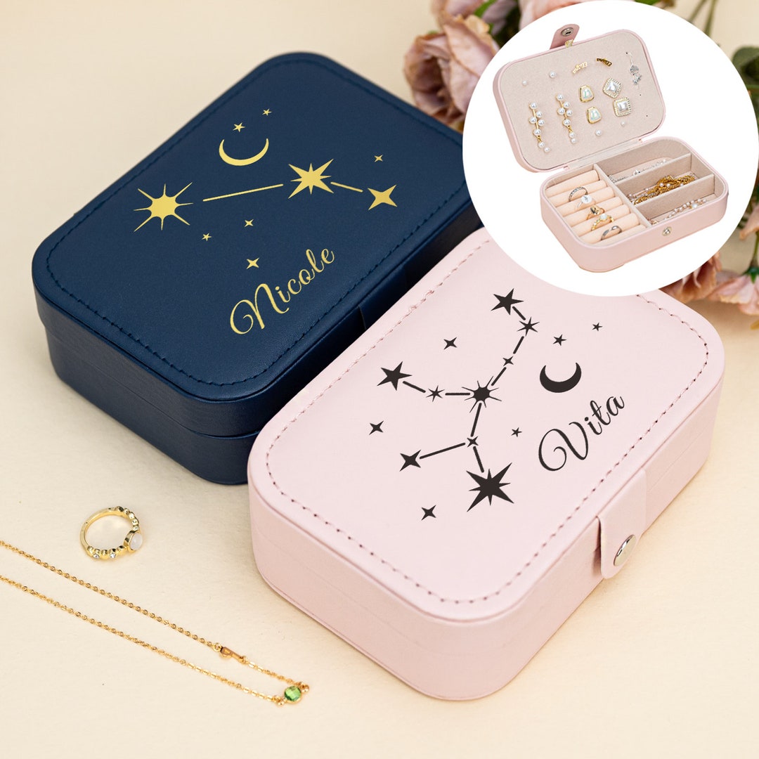 Custom Leather Zodiac Sign Jewelry Box, Constellation Name Jewelry Box ...