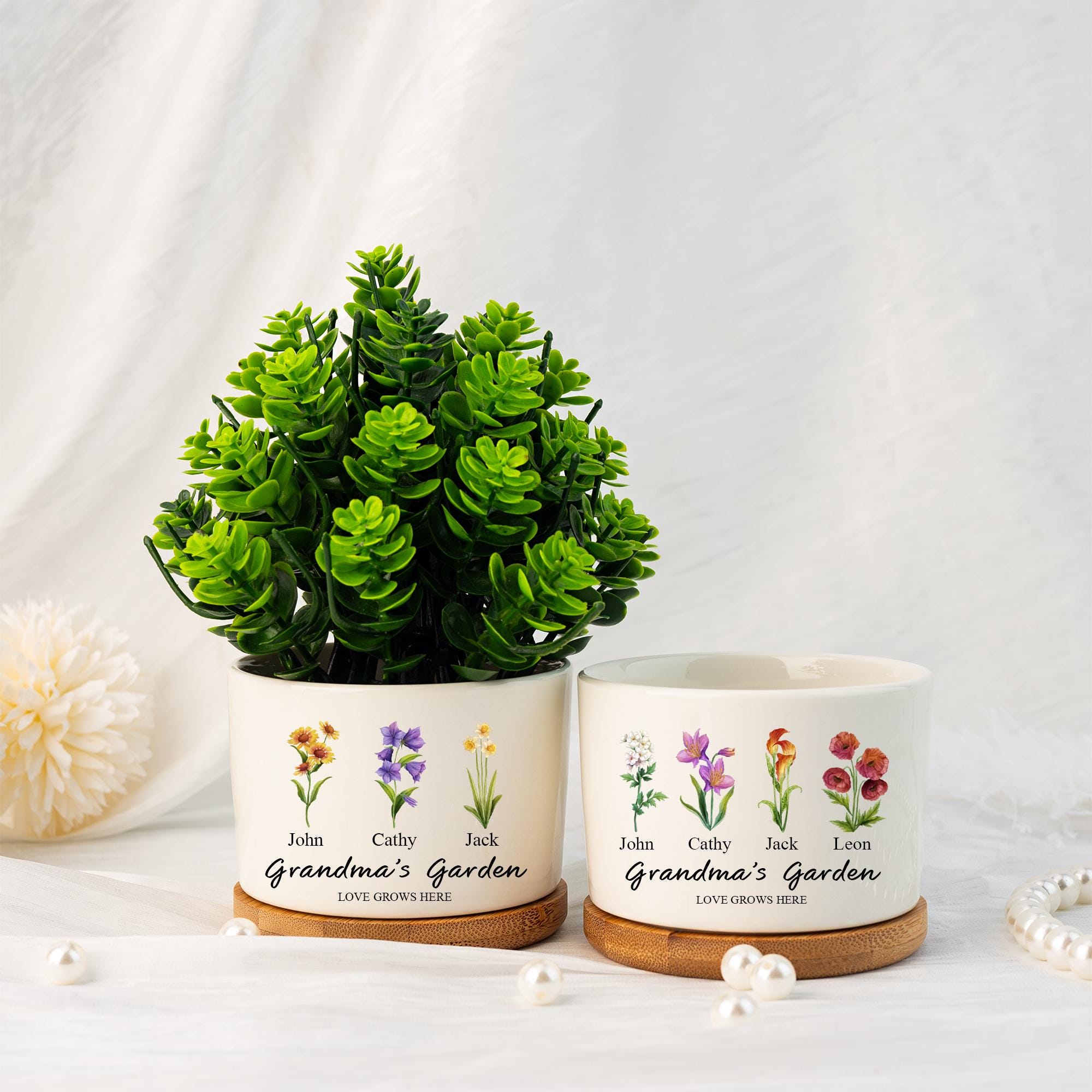 Personalized Birth Flower Pots, Grandma's Garden Mini Plant Pot ...