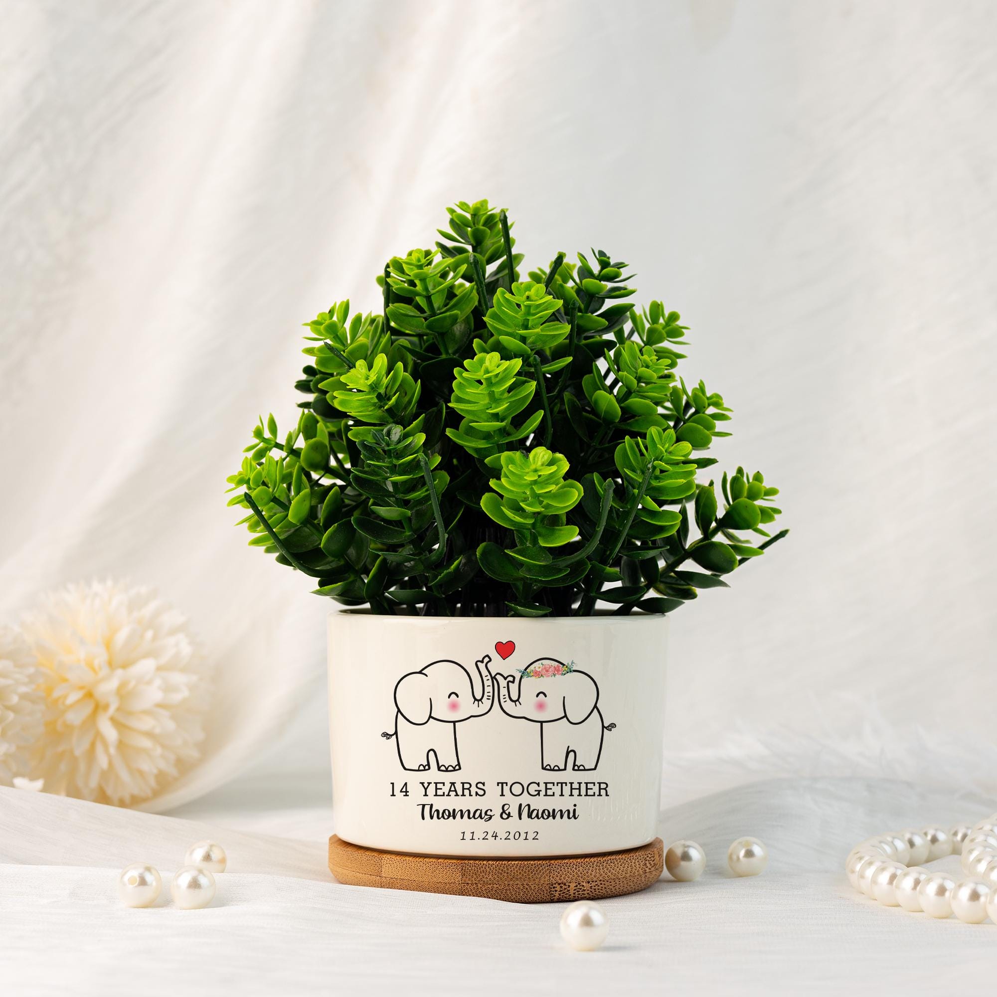 14th Ivory Wedding Anniversary Plant Pot, Personalized the Ivory Year ...
