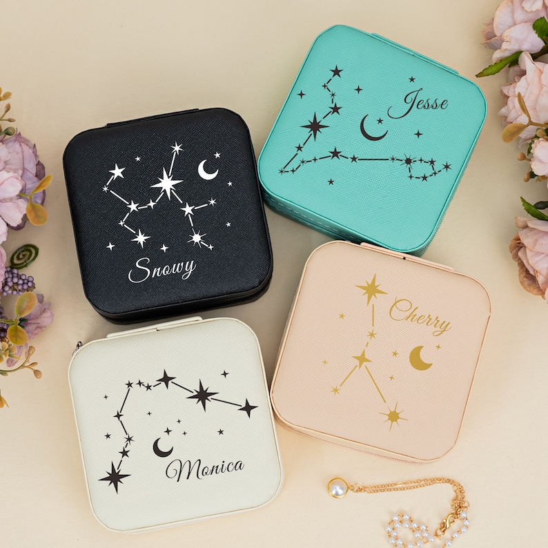 Leather Zodiac Sign Jewelry Box, Constellation Name Jewelry Box ...