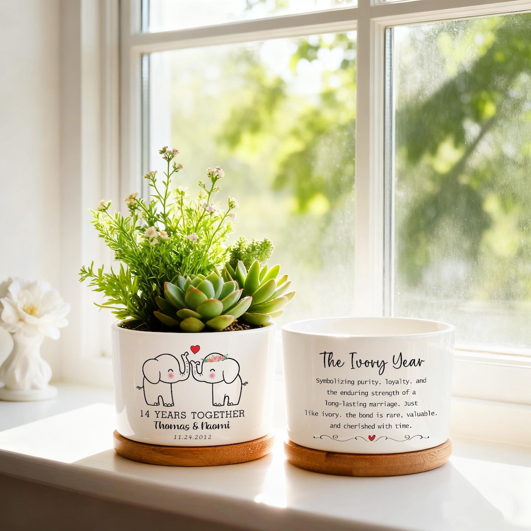 14th Ivory Wedding Anniversary Plant Pot, Personalized the Ivory Year ...