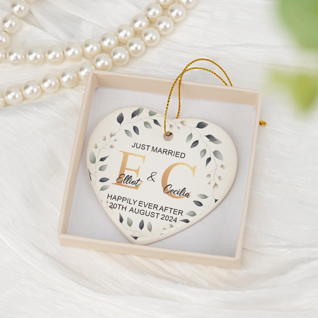 Custom Heart Ceramic Wedding Bauble Gift, Just Married Gift for Couple ...