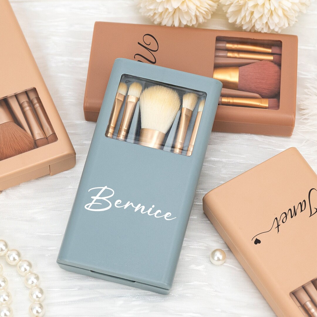Personalized Makeup Brush Set, Makeup Brush Box With Mirror, Cosmetic ...