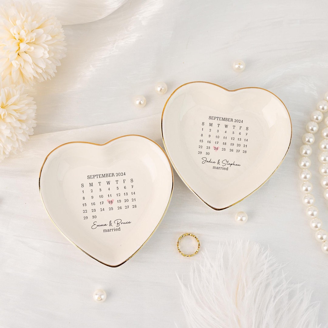 Wedding Calendar Date Jewelry Dish, Personalised Wedding Ring Dish ...