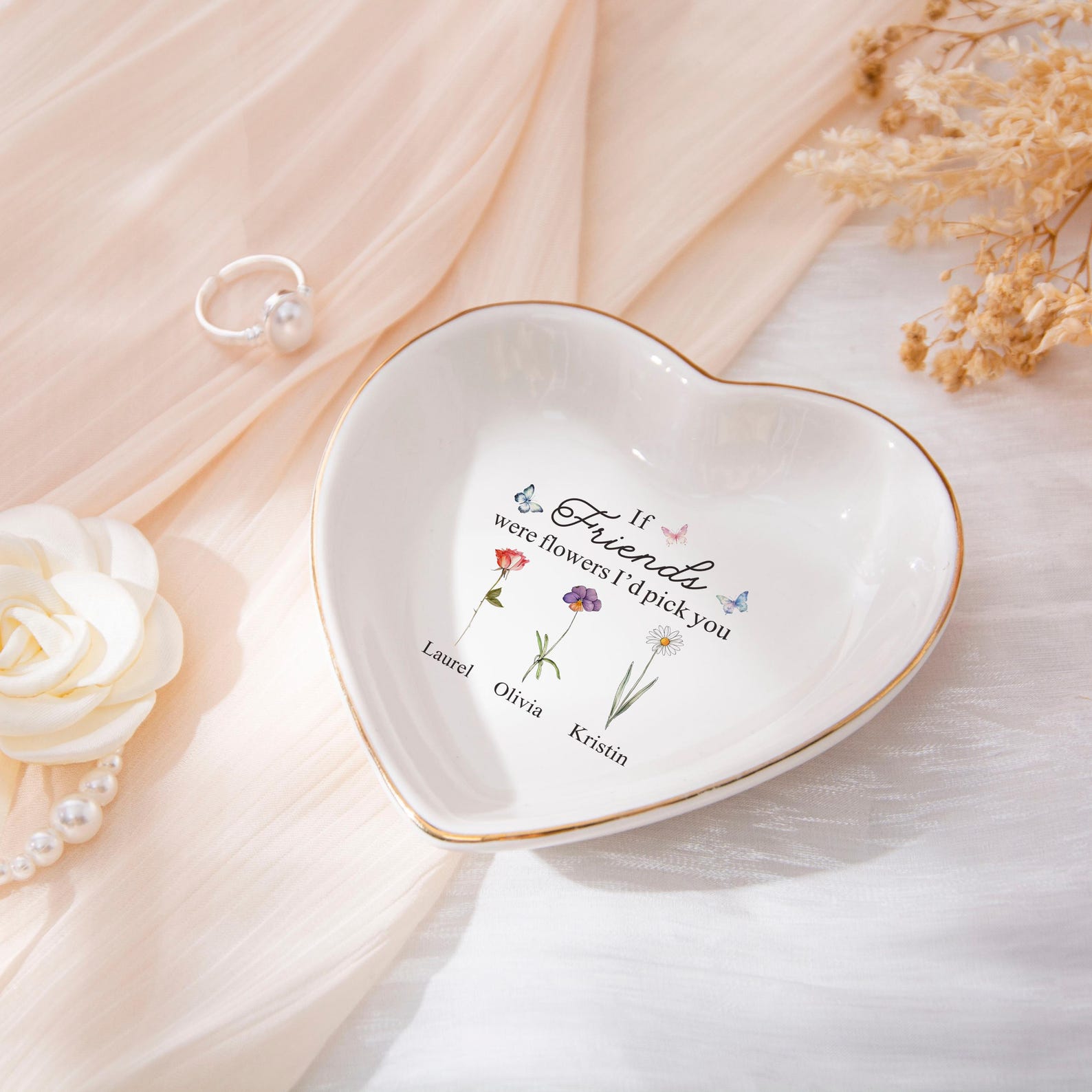 Friendship Trinket Dish, Birth Flower Ring Dish for BFF, Custom Jewelry ...