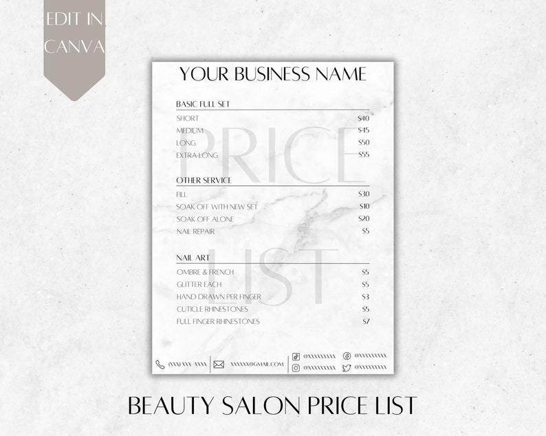 Price List Template | Small Business Price List | Minimalistic Beauty Price List | Instagram ...