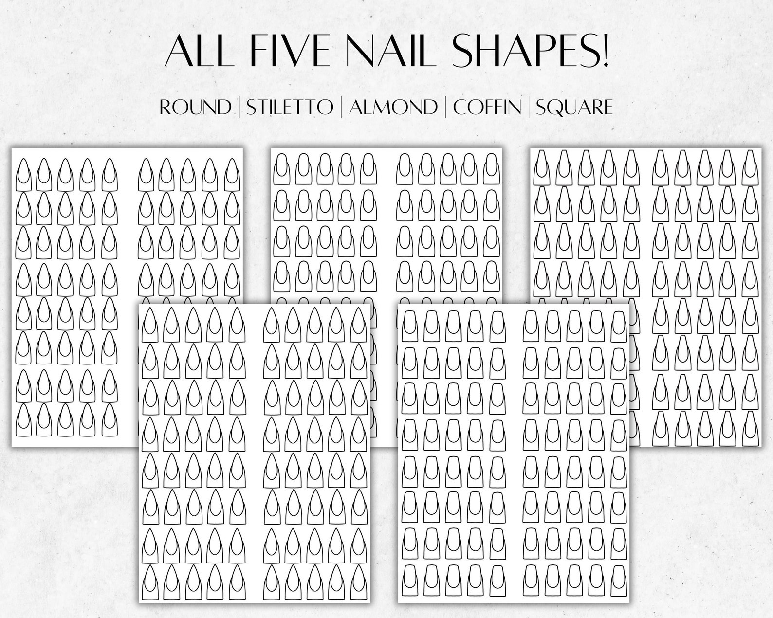 FIVE Nail Shapes Art Templates | Press on Nails & Nail Technicians ...