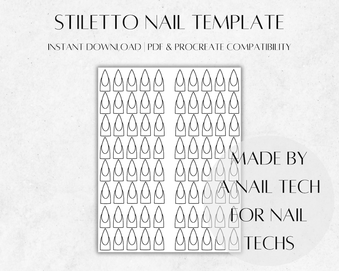 Stiletto Nail Template | Nail Design & Practice Template | Digital ...