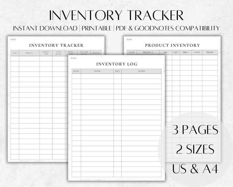 Editable Inventory Tracker | Printable Inventory Log, US Letter & A4 (PDF) - Etsy