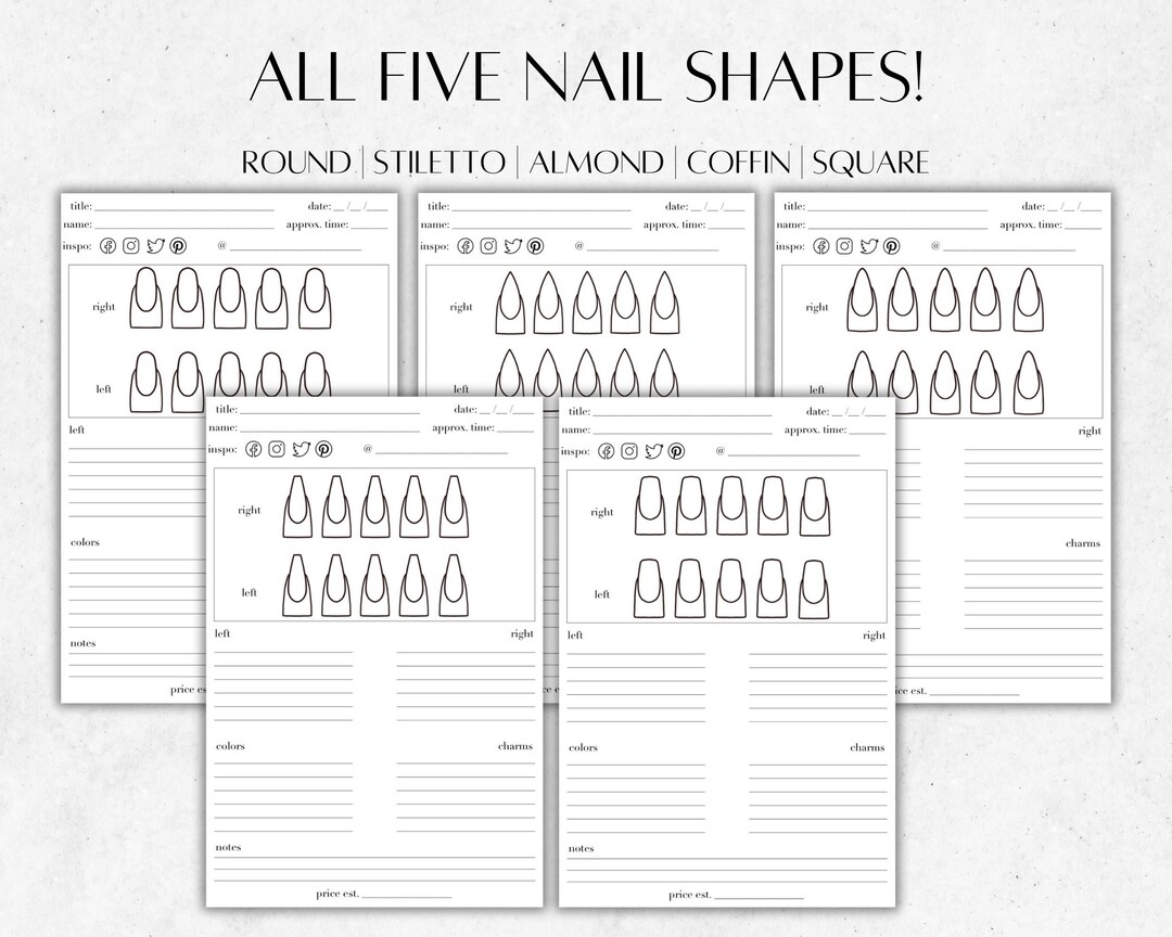 FIVE Nail Shapes Art Templates | Press on Nails & Nail Technicians ...