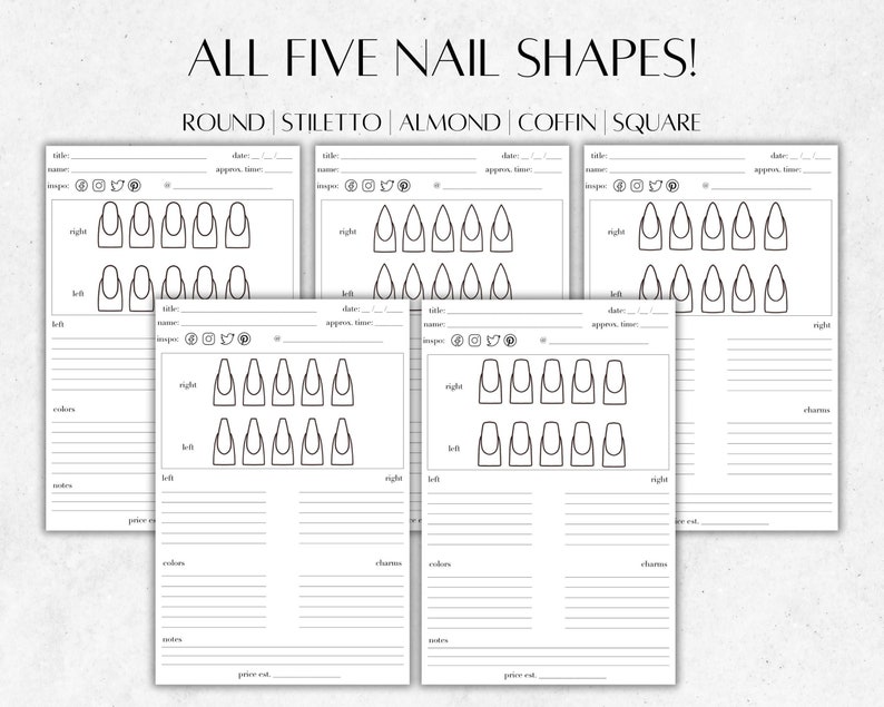 FIVE Nail Shapes Art Templates | Press on Nails & Nail Technicians ...