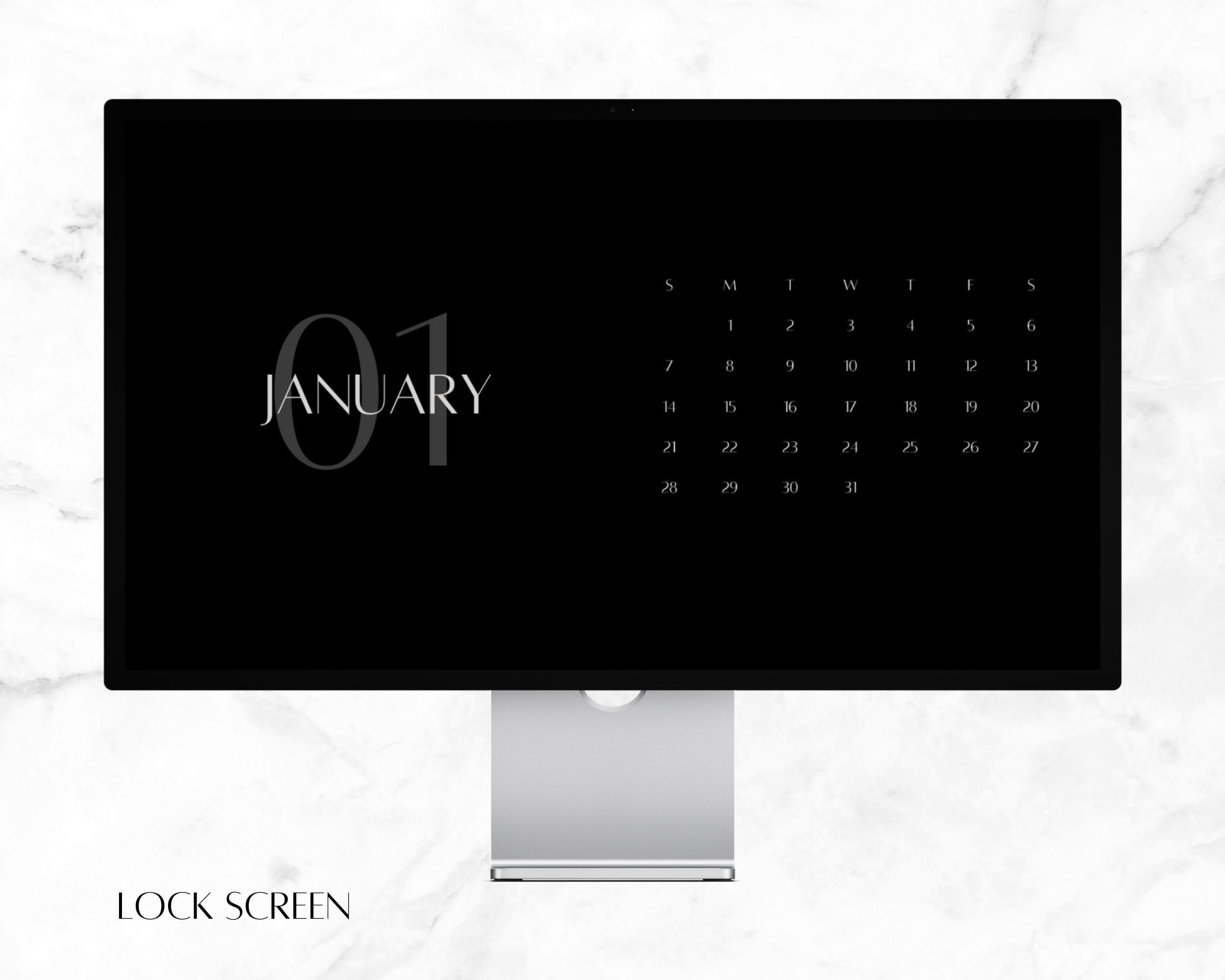 2024 Desktop Organizer Wallpaper Black & White Minimal With Calendar ...