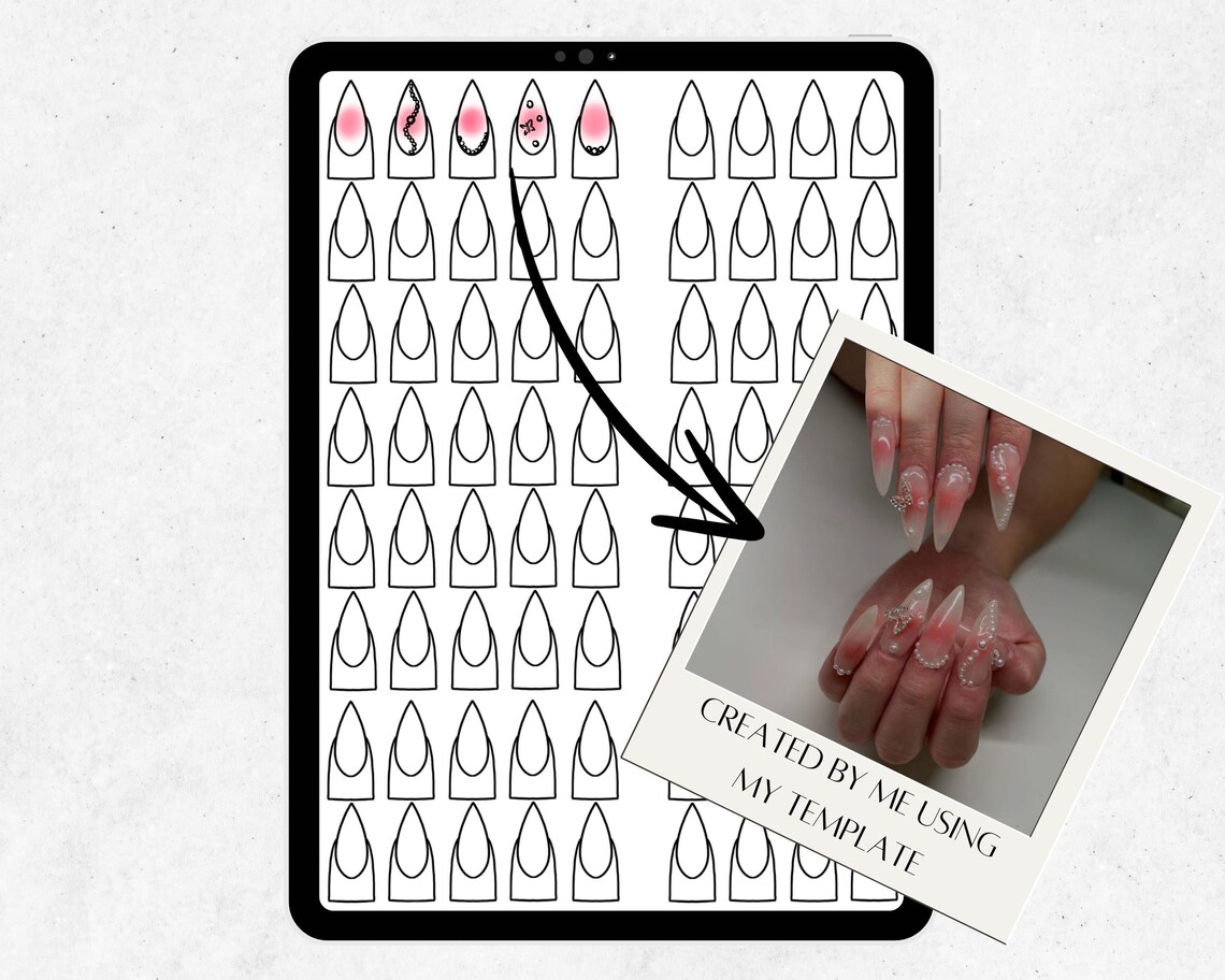 Stiletto Nail Template | Nail Design & Practice Template | Digital ...