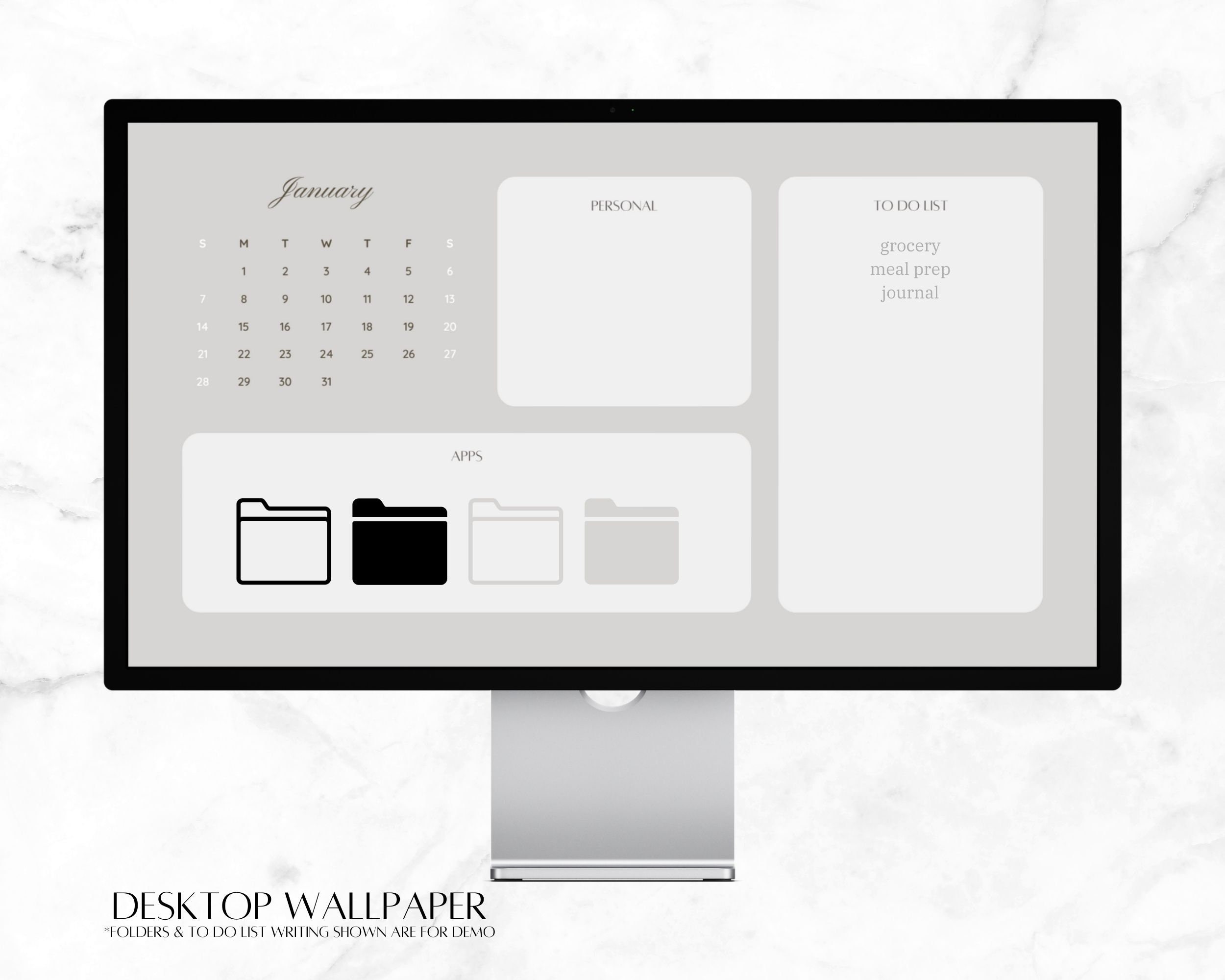 2024 Desktop Organizer Wallpaper Black & White Minimal With Calendar ...