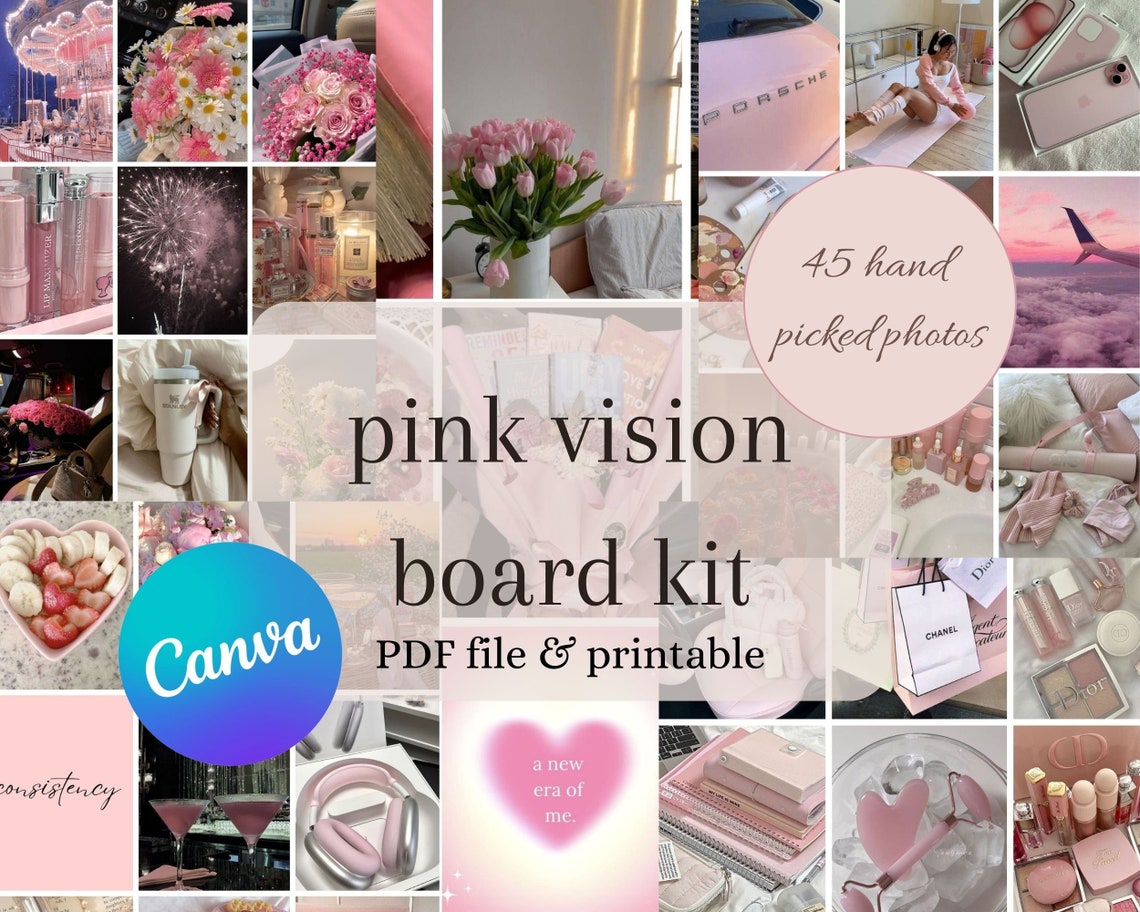 2024 Pink Vision Board Kit | Pink Mood Board | Manifestation Printable ...