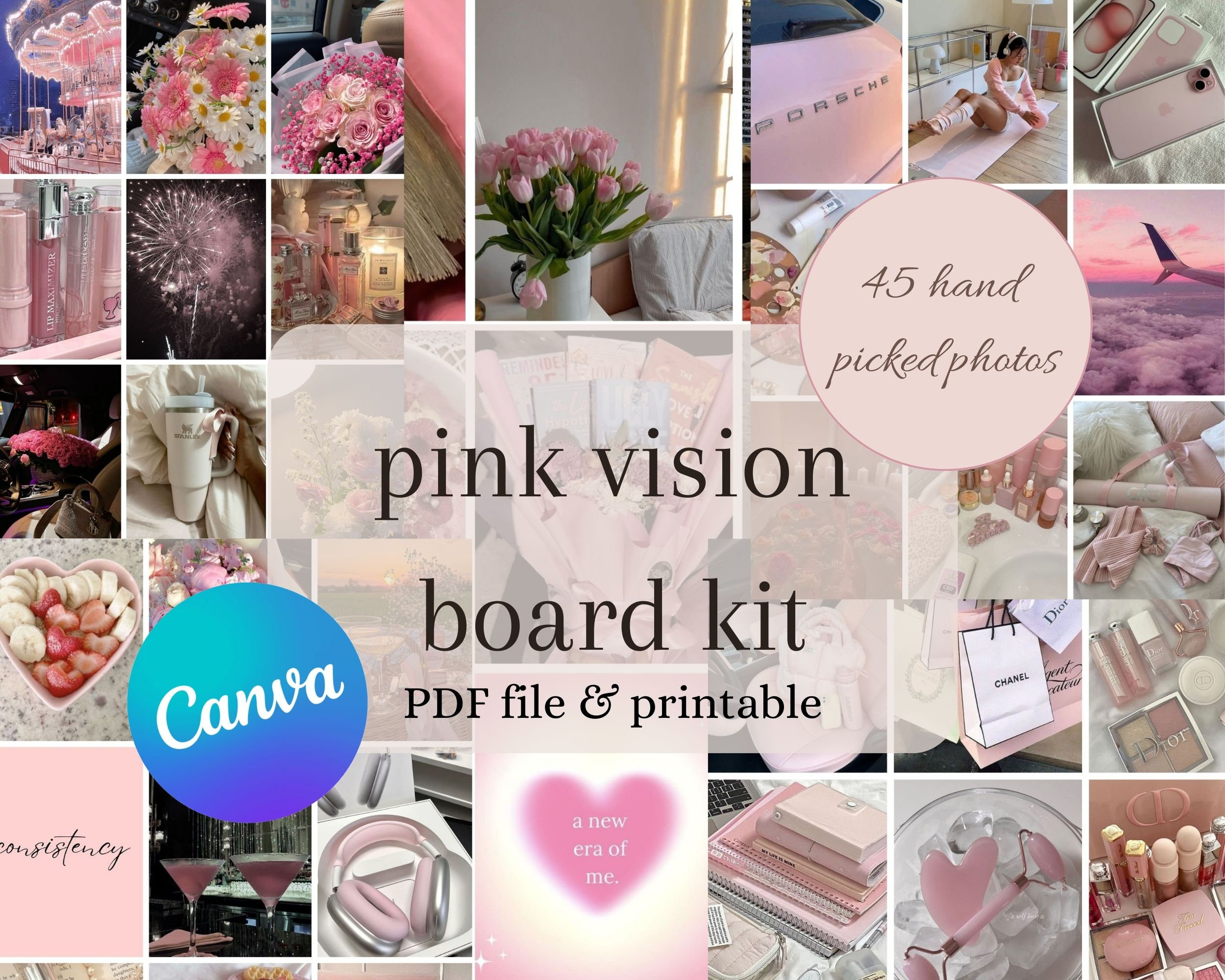 2024 Pink Vision Board Kit | Pink Mood Board | Manifestation Printable ...