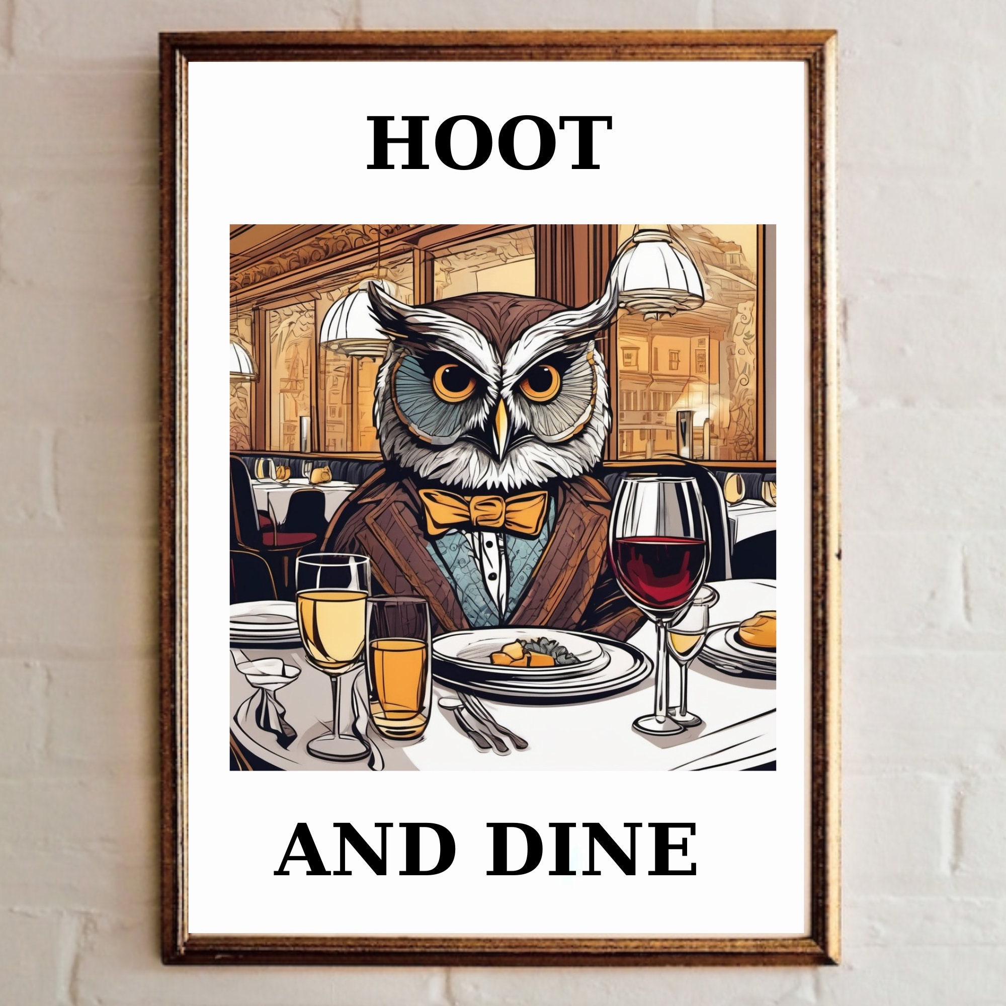 Classy Owl Fine Dining Print, Retro Poster, Fine Dining, Kitchen Decor ...