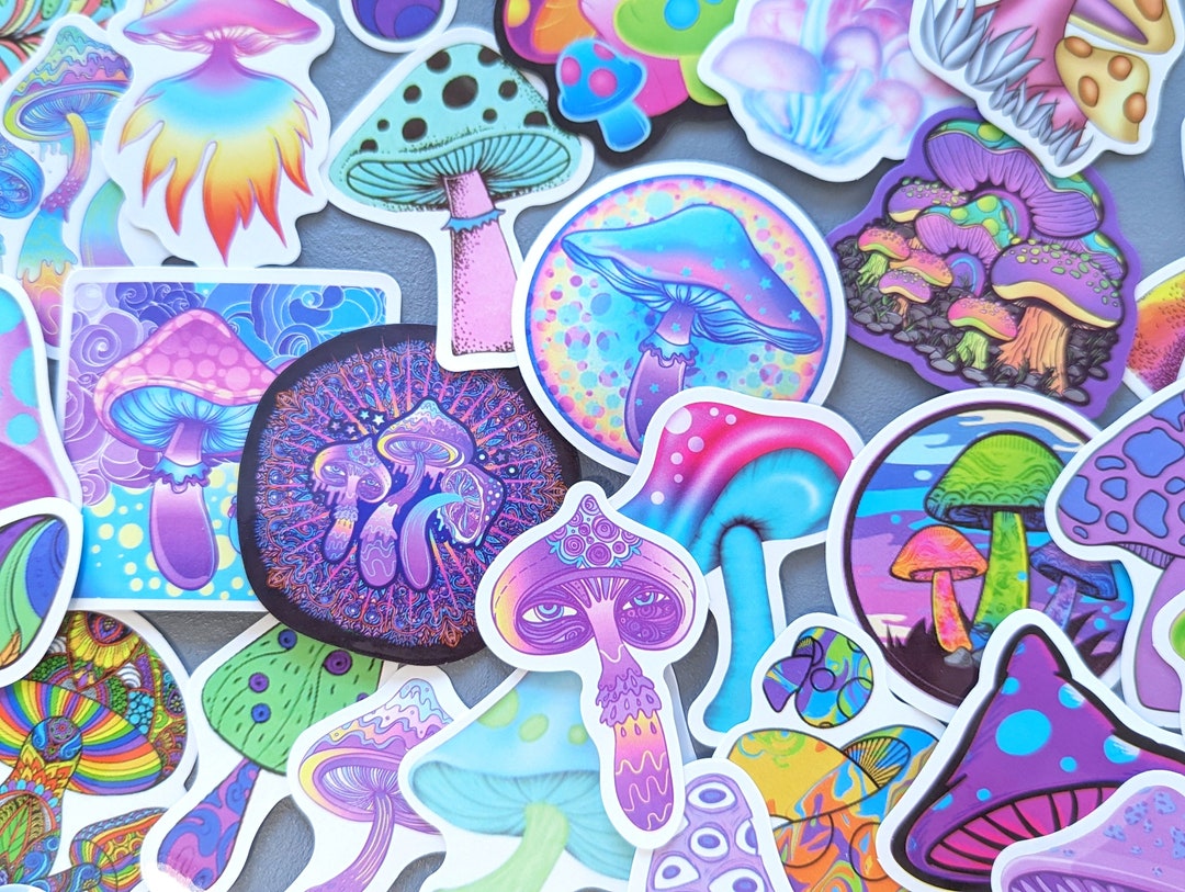 Mushroom Sticker 10 Pack Colorful Sticker Mushroom Cool Colors Blue ...