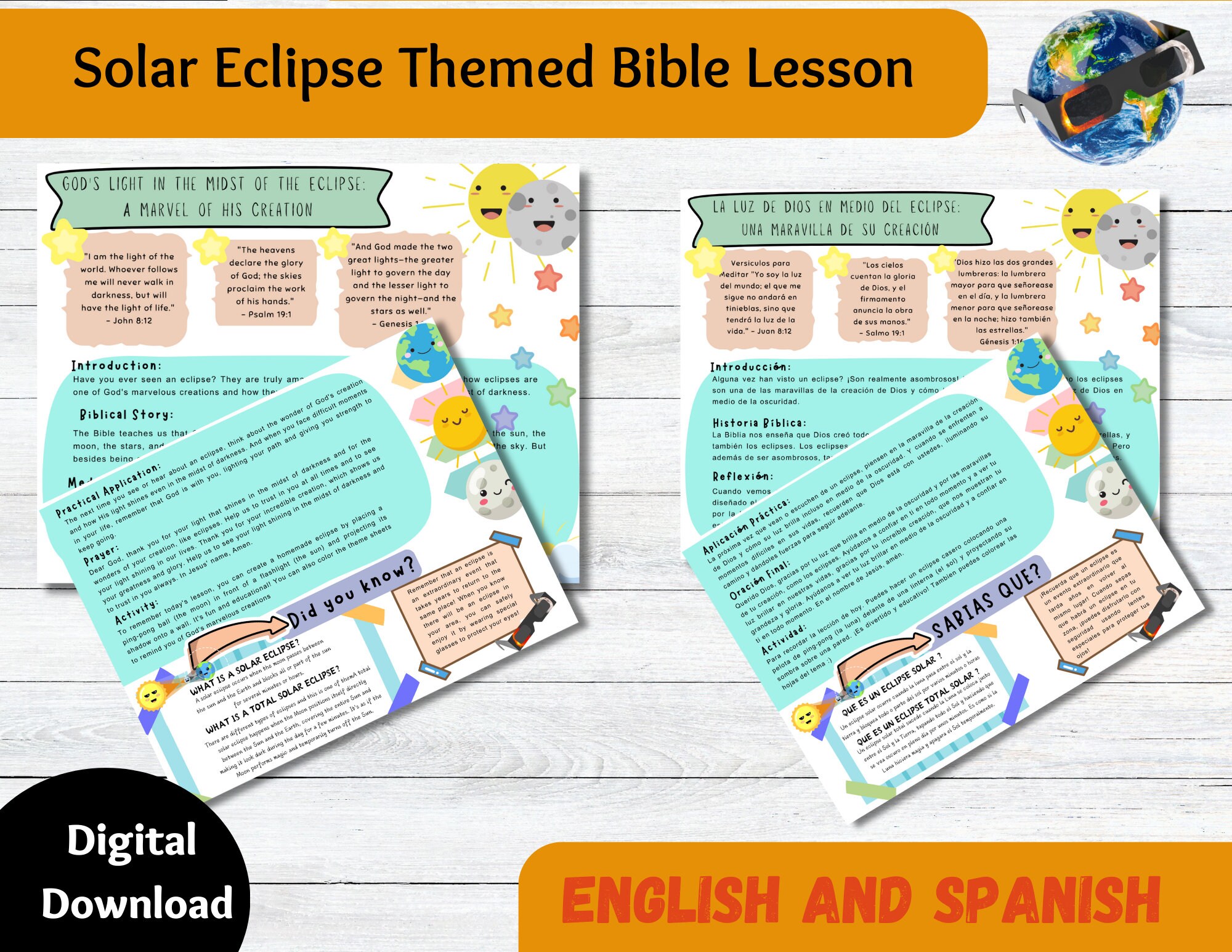 Solar Eclipse Bible Lesson: Homeschool Printable Activities (digital ...