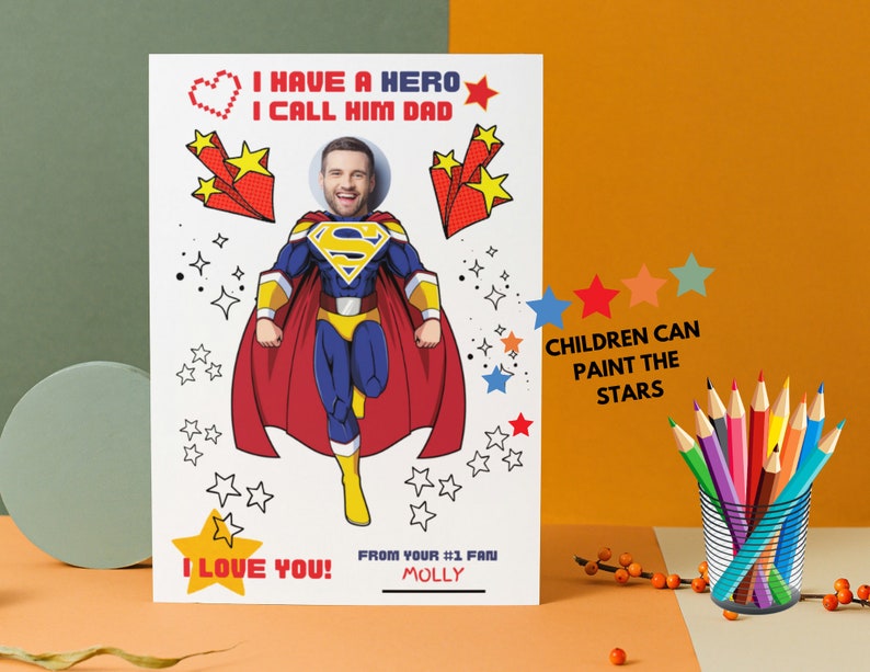 Father's Day Super Hero Card, Add Your Own Photo, Craft, PRINTABLE ...