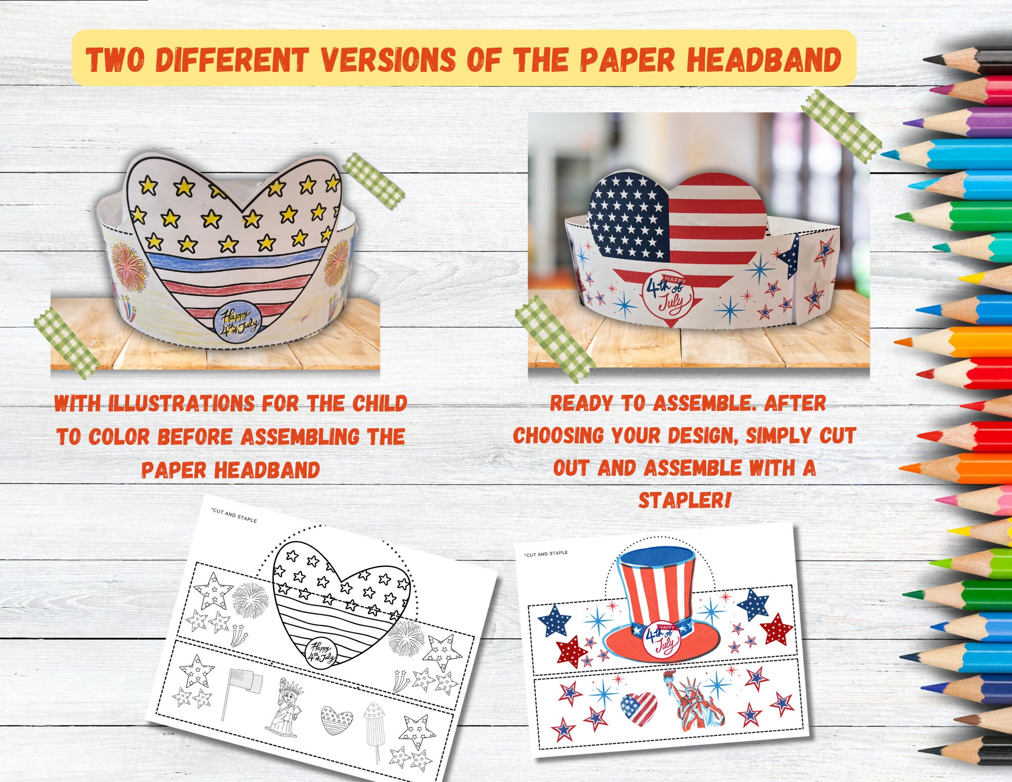 4th of July Headband: USA Printable Craft for Kids (DIY Digital ...