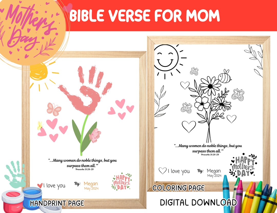 Mother's Day Bible Verse Art: Handprint & Coloring Page (digital ...