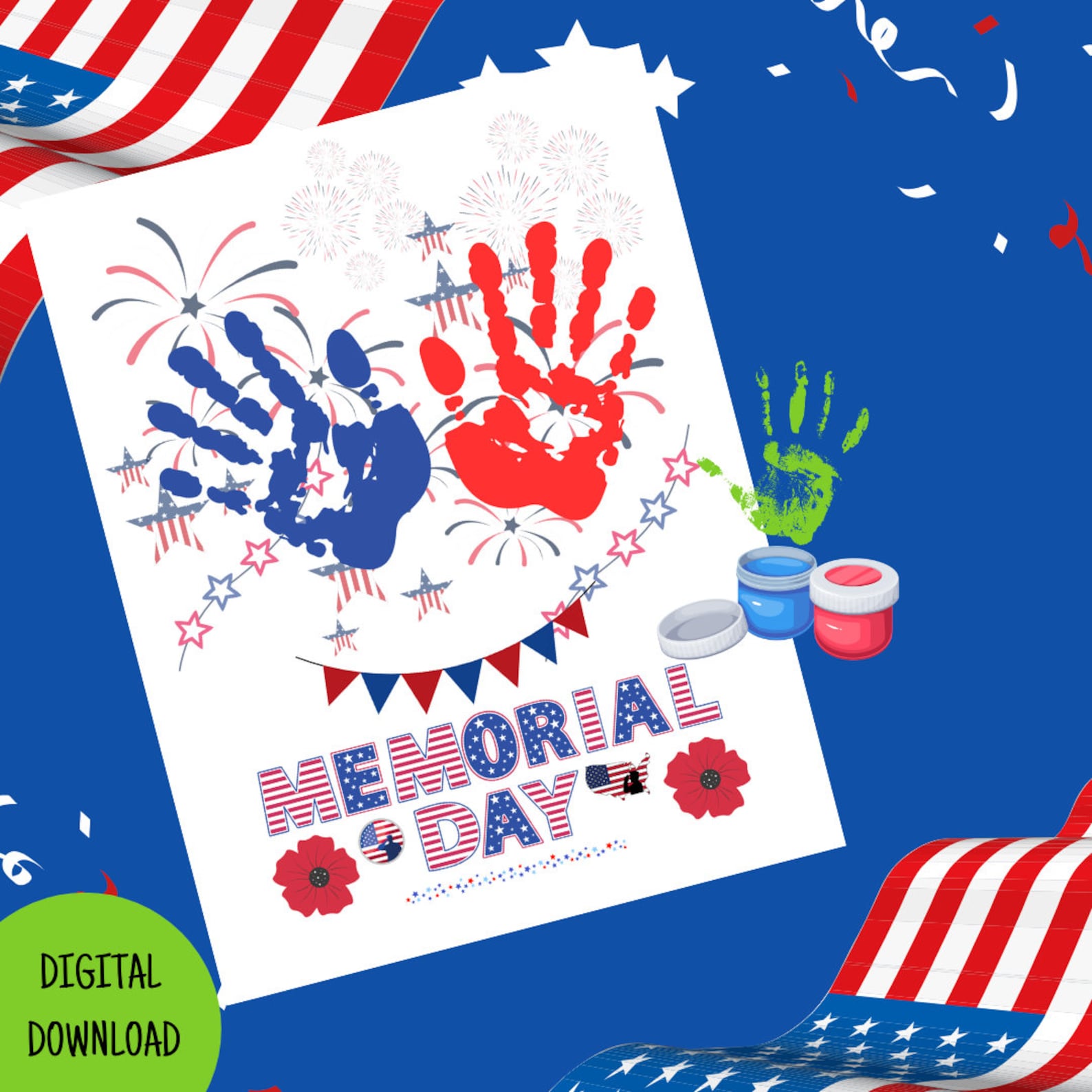 Memorial Day Handprint, Printables for Kids, Handprint Art, Patriotic ...