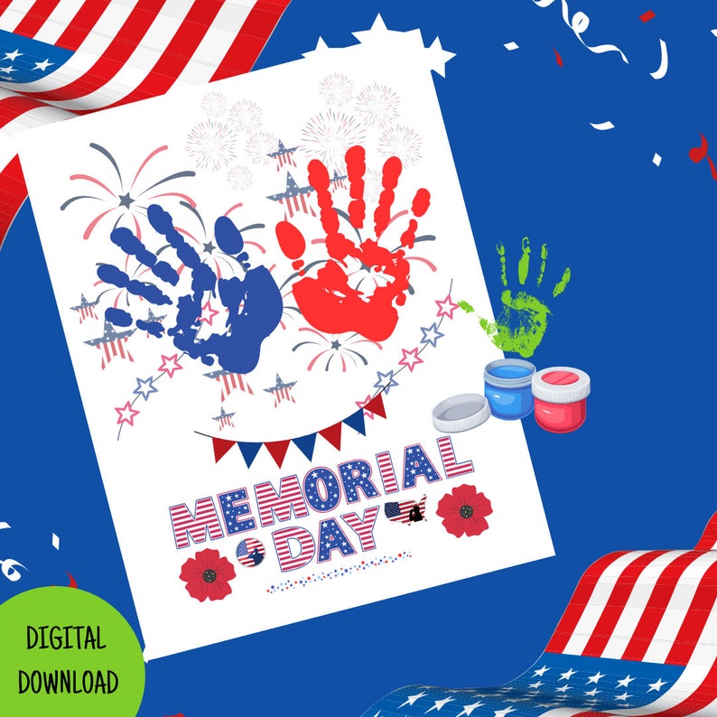 Memorial Day Handprint, Printables for Kids, Handprint Art, Patriotic ...