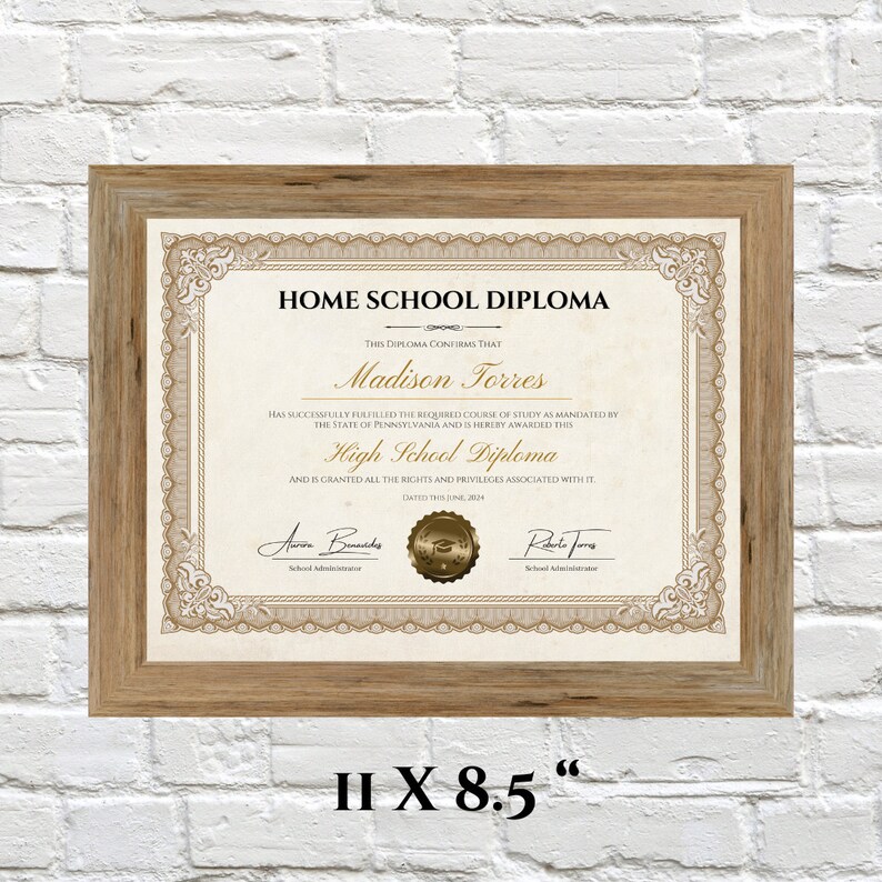 Printable Homeschool Diploma With Gold Seal, High School Graduation ...