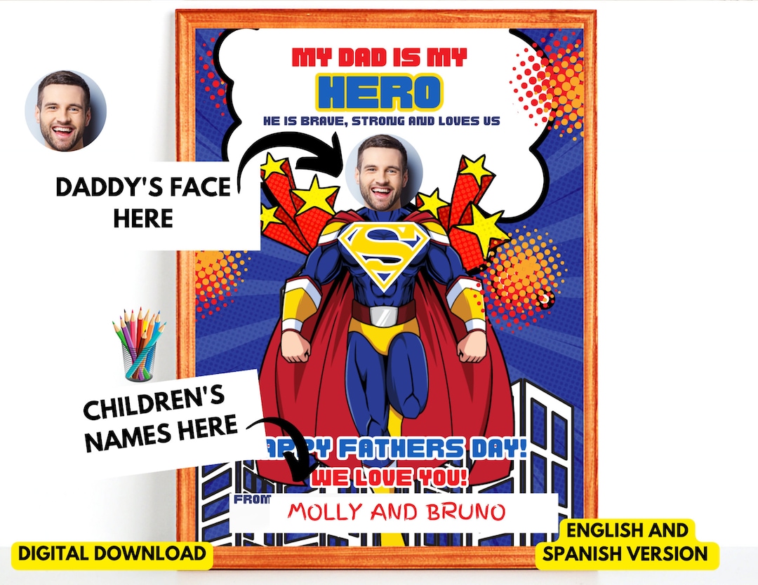 Father's Day Superhero Dad Photo Craft: DIY Gift for Kids (printable ...