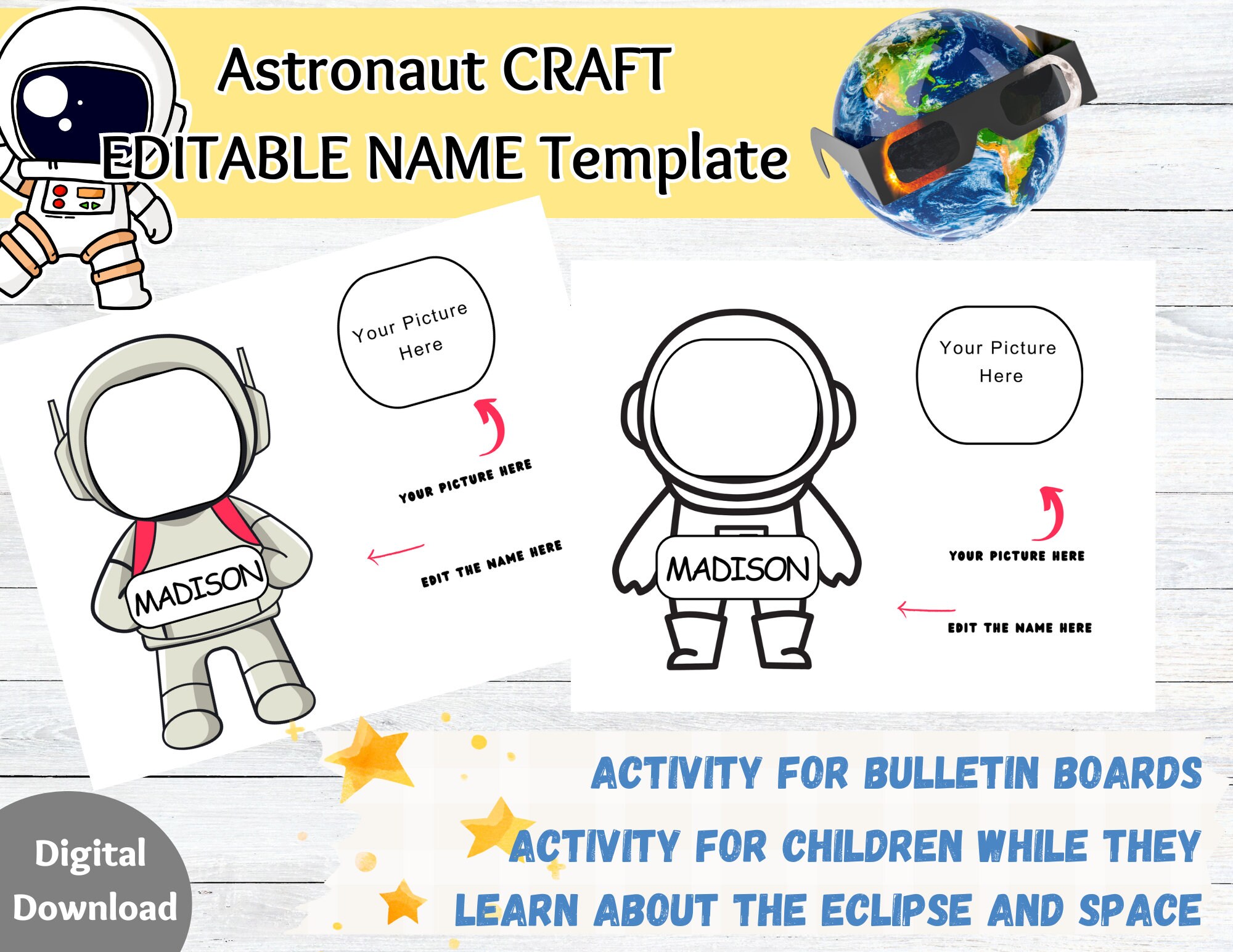 Astronaut Editable Name Craft & Activity for Bulletin Boards, 2024 ...