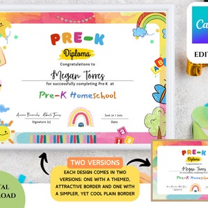 Bundle, PRE-K, Printable Homeschool Diploma, Pre-k Graduation ...