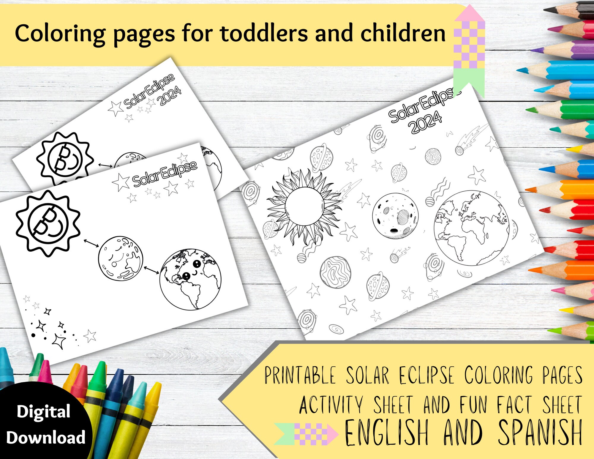Solar Eclipse 2024 Activity Bundle, Solar Eclipse Coloring Pages, Solar ...